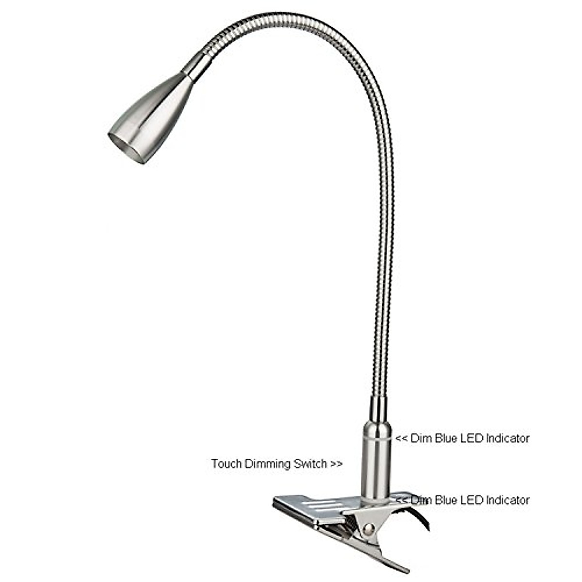 Meanyee Touch Switch Stepless Dimmable Flexible Clip On Desk Lamp/Clip on Lights Dimming Clamp Table Lamp/Clamp on Lights for Reading/Working/Study/Bedside/Bedroom/Book Lights(Warm White3000-3200K)