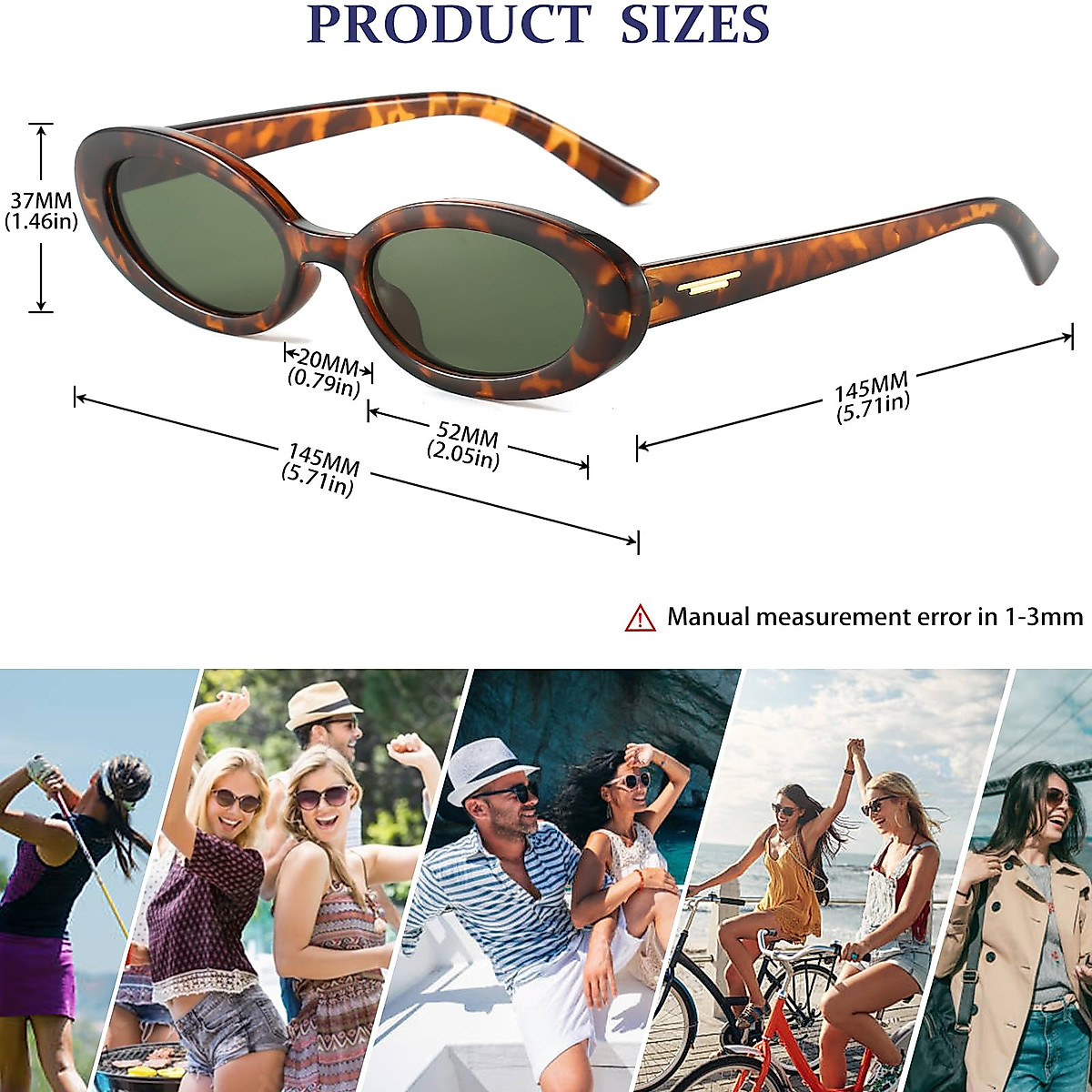 BRMHDY Retro Oval Sunglasses for Women 90s Vintage Womens Tiny Small Oval Glasses Fashion Black Cat Eye Shades (Leopard/G15)