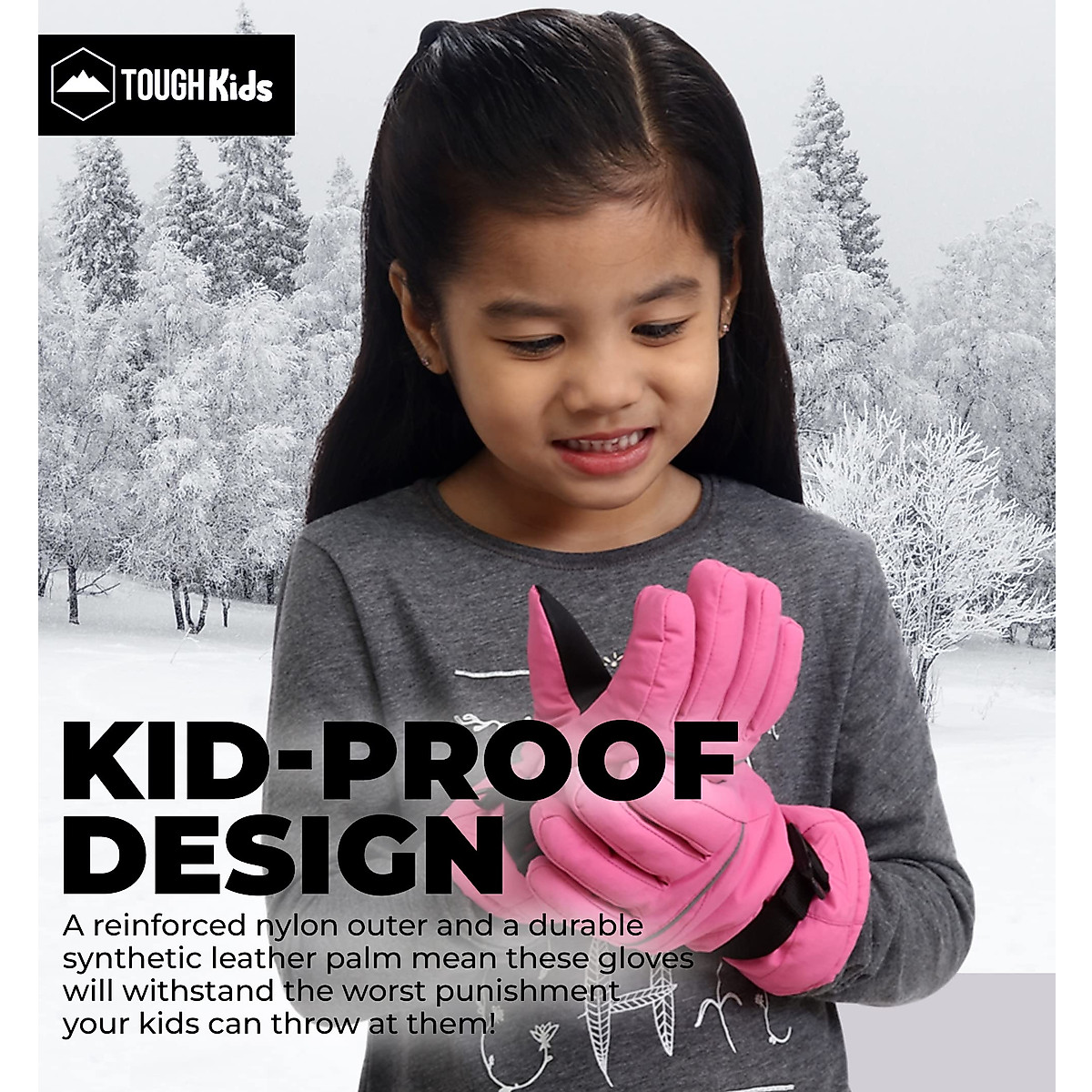 Tough Outdoors Kids Snow Gloves - Kids Winter Gloves - Kids Waterproof Insulated Gloves - Girls & Boys Winter Gloves - Kids Ski & Snowboarding Gloves - Children's Winter Gloves - Toddler Snow Gloves