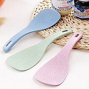 Rice Paddle Spatula Tableware Food Serving Spoons No Scratch Rice Cooker Scoop Solid Color Wheat Straw Eco-friendly Kitchen Utensil - 3 Pack