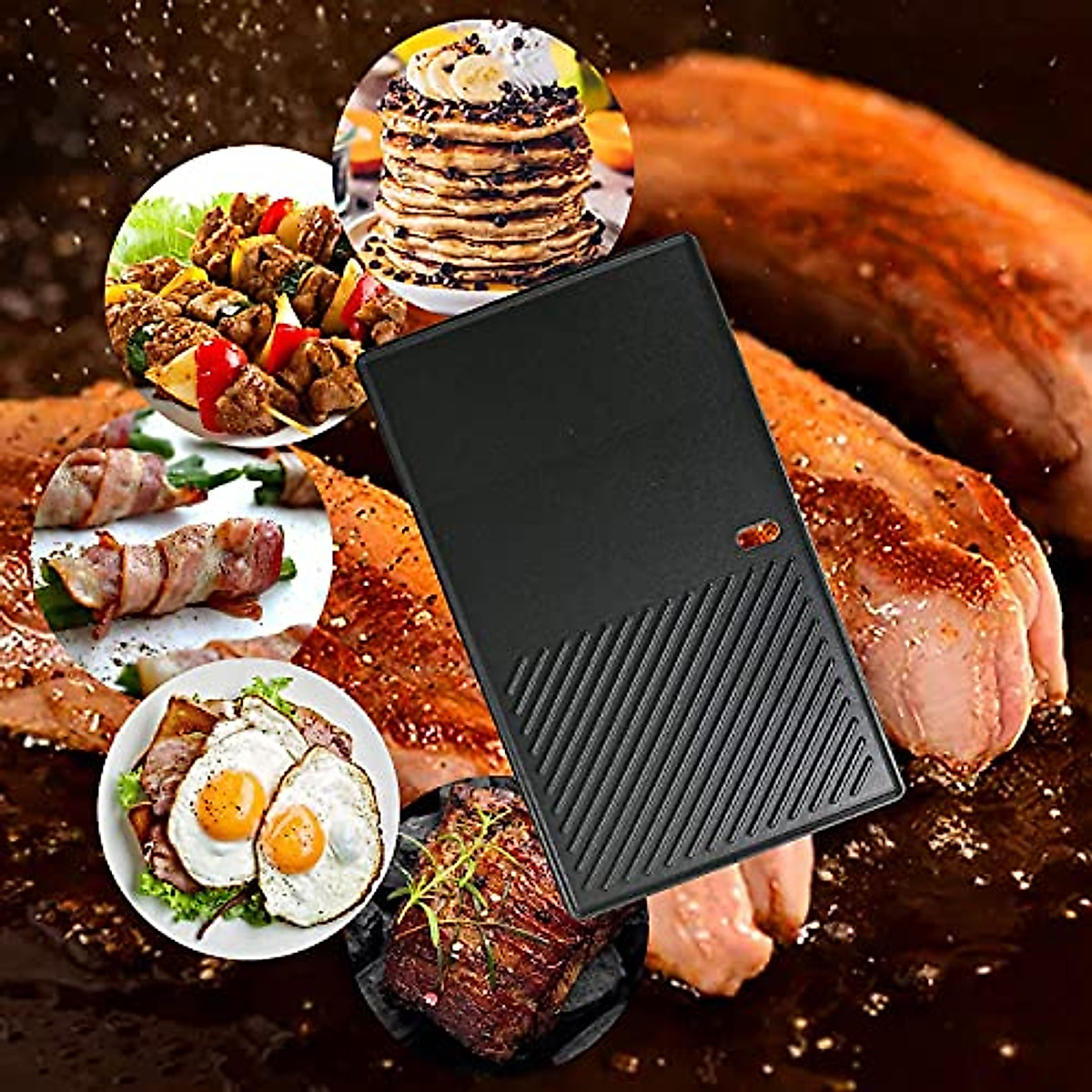 Uniflasy 7637 17.5 Inch Cast Iron Grill Replacement Part for Weber Spirit & Spirit II 200 Series Spirit E210 E220 S210 S220 Cooking Grill Grates Reversible Griddle Plate with Front Control Spirit 200