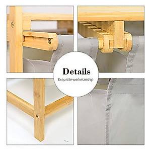 Baoz Bamboo Laundry Hamper with Shelf Freestanding Laundry Hamper 2 Section Dual Compartments Laundry Organizer with Removable Bags Space-Saving Laundry Organizer for Bathroom, Living Room, Bedroom