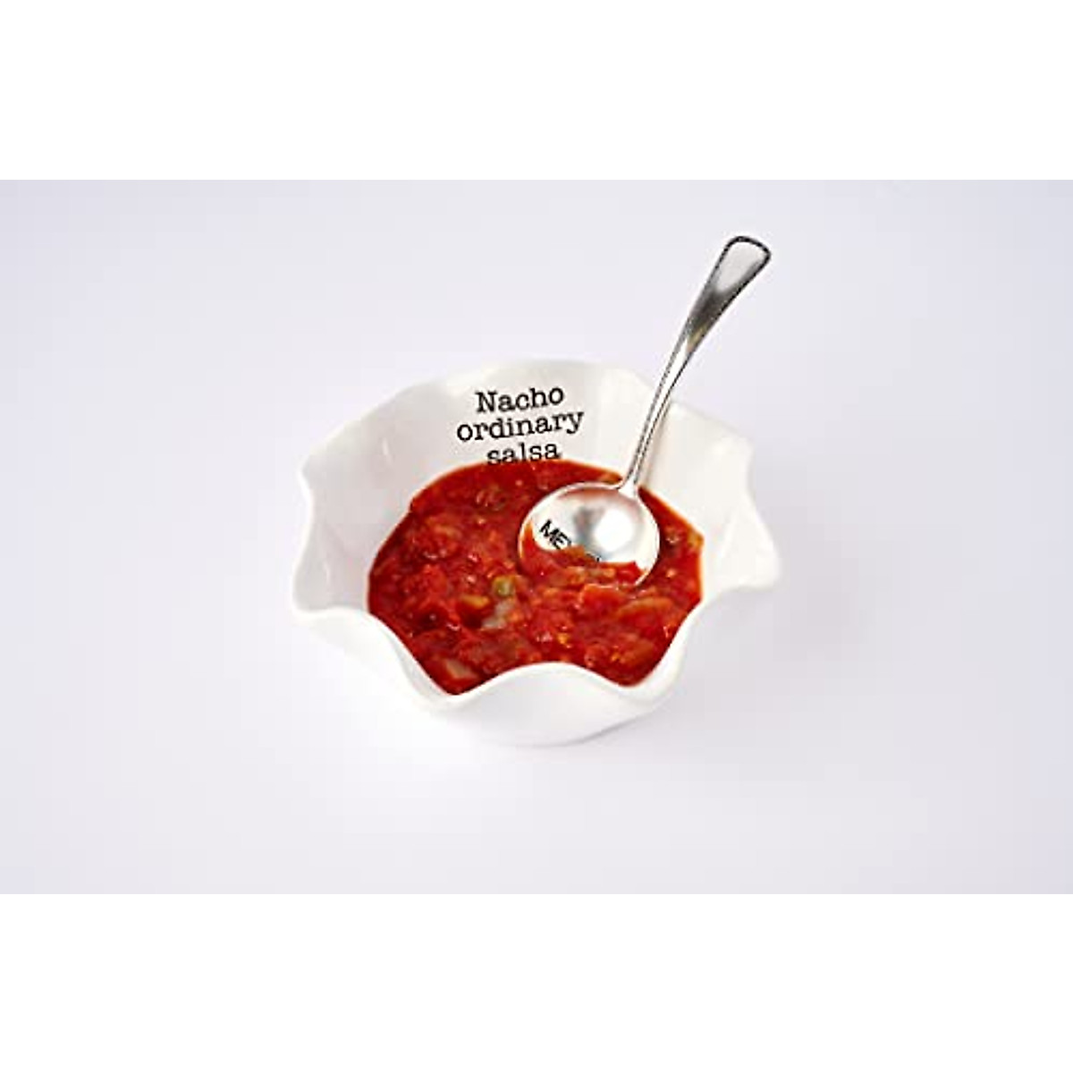 Mud Pie Salsa Ceramic Dip Cup Set, Nacho, White & Silver