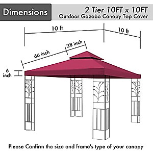 Gazebo Canopy Replacement Outdoor Canopy Shelter Top Double Tiered Canopy Cover, 10x10 FT (Red)
