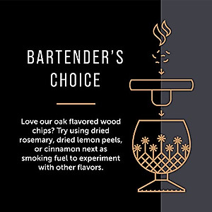 Wood-Fired Cocktail Smoker - Bring a New Dimension of Flavor to Your Cocktails - Small, Compact Design, Great for Bar Carts - Oak Chips Included