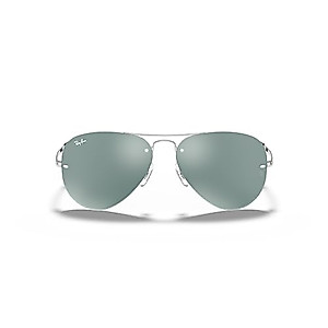 Ray-Ban RB3449 Aviator Sunglasses, Silver/Green Mirrored Silver, 59 mm