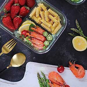 HOMBERKING 8 Pack Glass Meal Prep Containers 3 Compartment, 33oz Glass Food Storage Containers with Lids, Airtight Glass Lunch Bento Boxes, BPA-Free & Leak Proof (Set of 8) - White