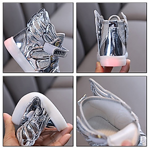 Moonite Toddler Baby Boys Girls Led Flash Sneakers with 3D Wing Flashing Colorful Sneakers for Kids Breathable LED Light Up Shoes