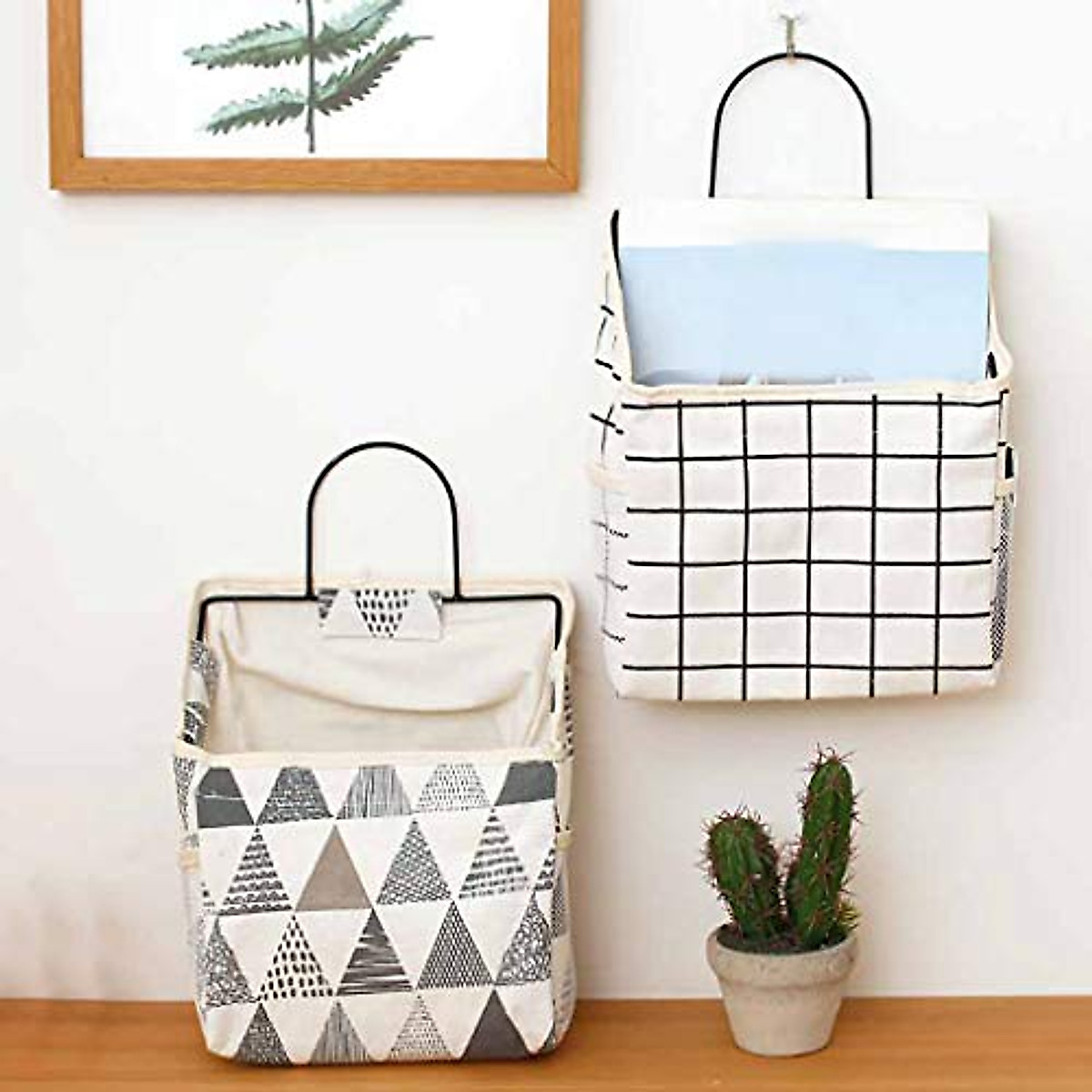 Household Wall-Hanging Storage Bags with Hook Pockets Cotton Linen Storage Basket Family Organizer Box Containers