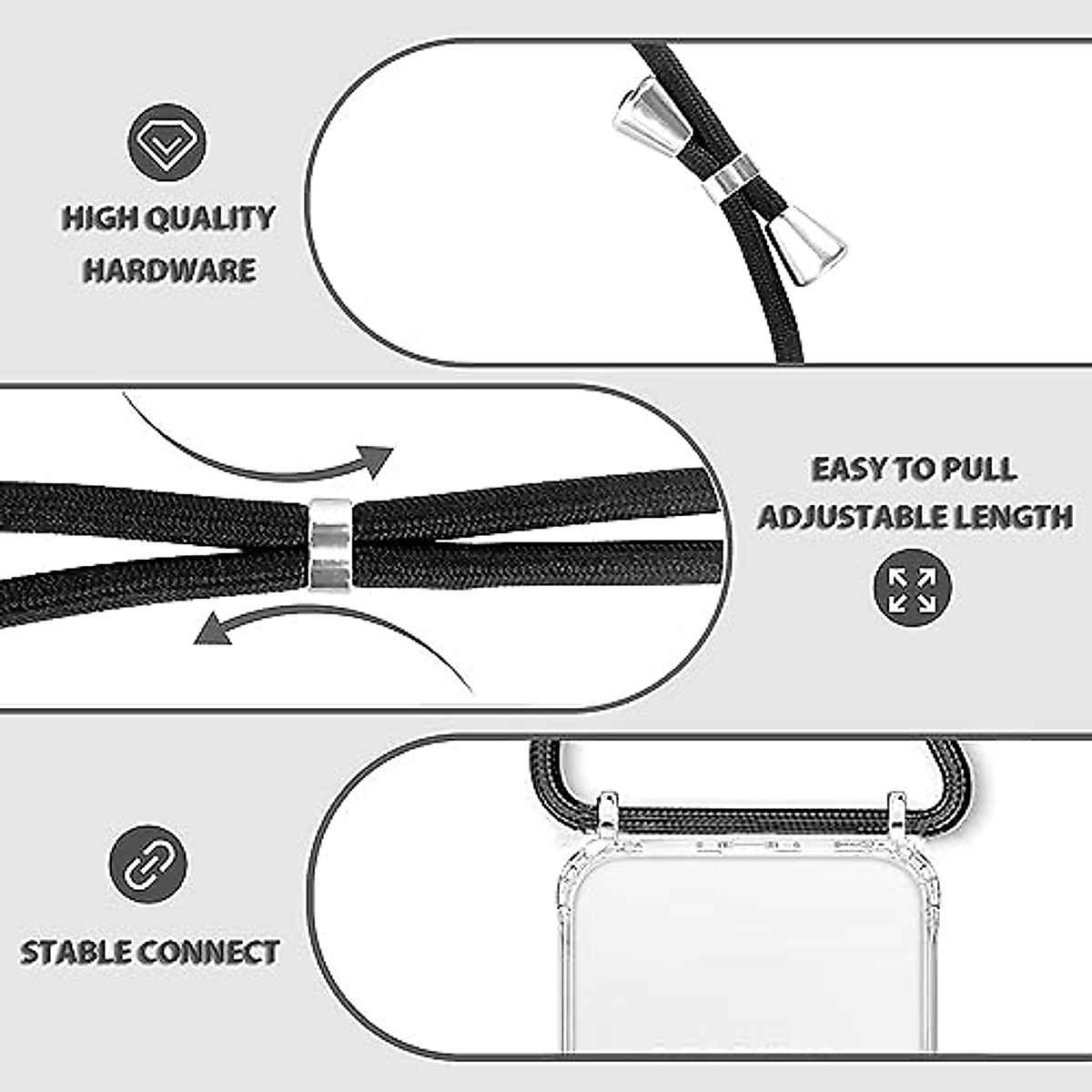 FOQENCCI Clear Case for iPhone 13 Lanyard Phone Case for iPhone 13 with Adjustable Crossbody Strap,Transparent TPU + Hard PC Anti-Scratch Anti-Yellowing Shockproof Protective Cover 6.1 inch