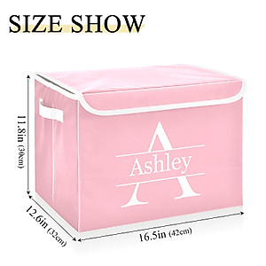 Light Pink Custom Storage Bins with Lid Foldable Personalized Name Storage Box Basket with Handle Shelf Basket Closet Organizer for Clothes Home Bedroom