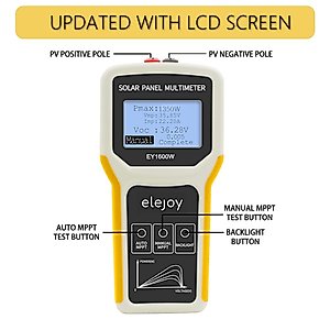 Upgrade 1600W Solar Panel Tester MPPT Photovoltaic Panel Multimeter Upgraded EY-1600W with Ultra Clear LCD Display, Smart MPPT Tools for Testing Solar PV Panel Data and Troubleshooting (EY-1600W)…