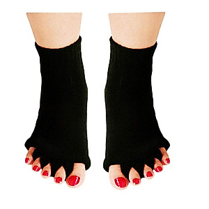 Homrap Women Toe Separator Socks Toeless Foot Alignment Socks for Yoga GYM Massage Pain Relief Improves Circulation Stretchy (Black)