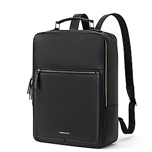 BOSTANTEN Leather Laptop Backpack for Women Large Capacity 15.6 inch Computer Bag Casual College Daypack Travel Bag Brown