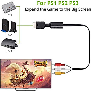 PS2 PS1 PS3 to AV Cable 6ft AV Cable Compatible for Playstation 1 2 3 Replace AV Cable - Black