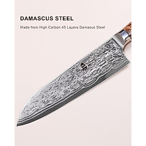 TUO Chef Knife 7 Inch - Japanese Santoku Knife Kitchen Knives, AUS-10 Damascus Steel 45-Layer Hand Forged Resin Handle with Gift Box