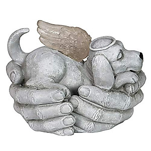 Exhart Dog Statue, Solar Cradled Pet Memorial Garden Sculpture, LED Light Angel Wings, Outdoor Garden Decoration, 8 x 5 Inch