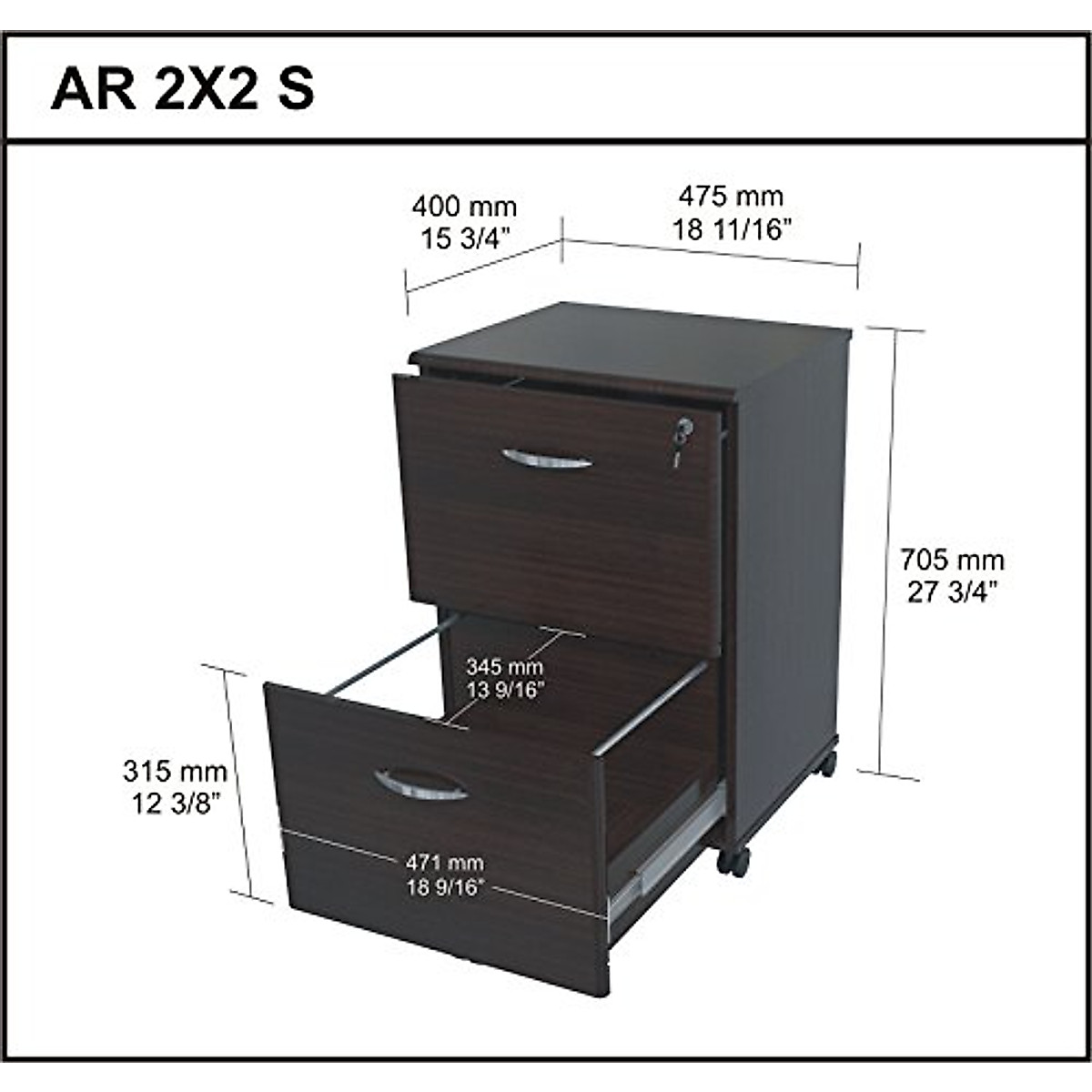 Inval America Uffici Commercial Collection 2 Drawer Mobile File Cabinet