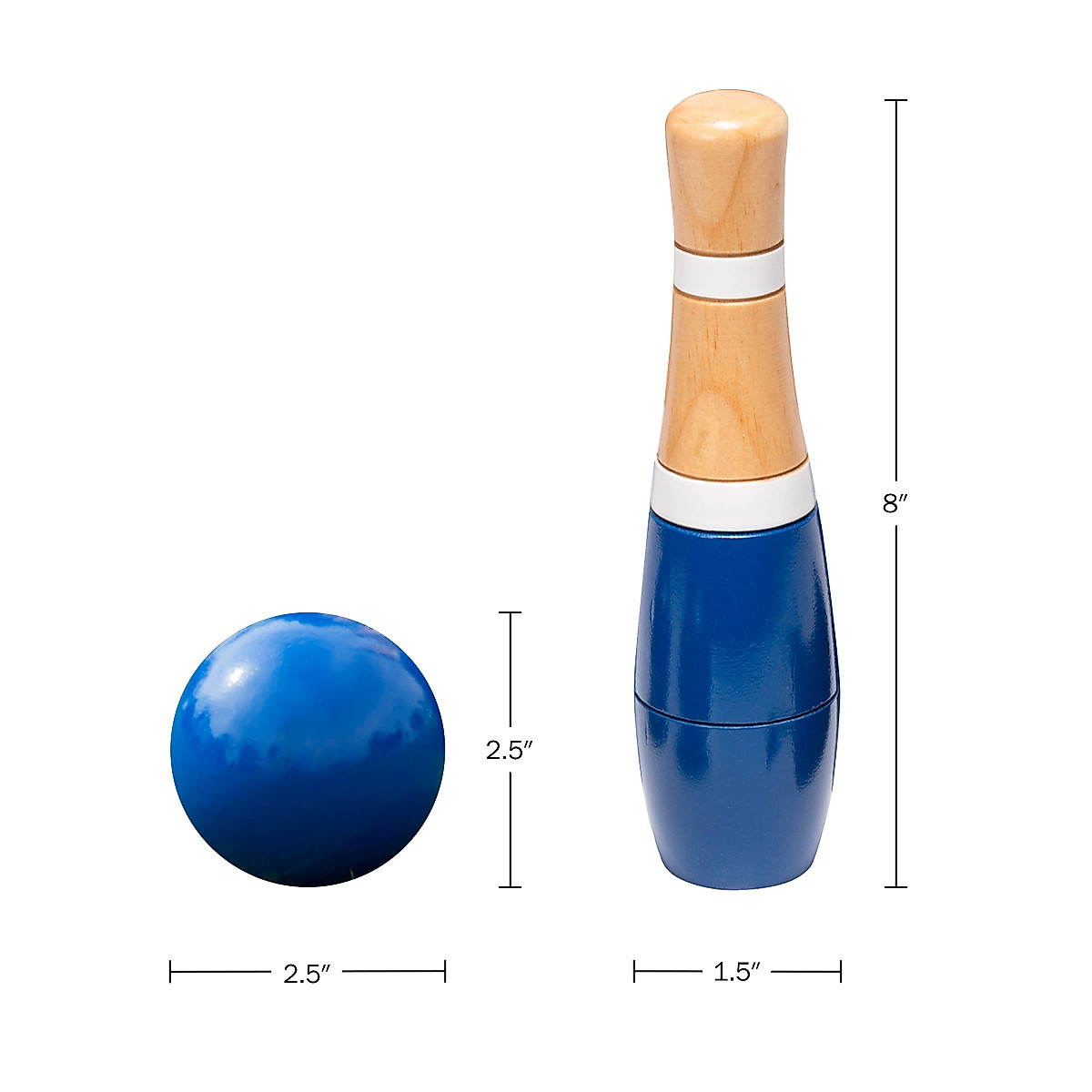 13-Piece Wood Bowling Set - Indoor/Outdoor Bowling Game for Adults and Kids Ages 3 and Up - 10 Wood Pins, 2 Balls, and Carrying Bag by Hey Play (Blue)