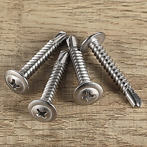 #10 x 2 Wafer Head Self Drilling Screws, Self Tapping Screws Sheet Metal Screws, Stainless Steel, Pack of 50