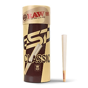 RAW Cones Classic King Size - 50 Pack - Slow Burning Pre Rolled Cones with Tips & Packing Tubes Included