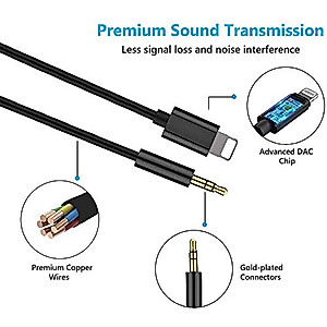 [Apple MFi Certified] AUX Cord for iPhone,2 Pack Lightning to 3.5mm Aux Cable for Car Compatible with iPhone 12/11/XS/XR/X/8/7/iPad/iPod for Car/Home Stereo,Speaker,Headphone - 3.3ft White & Black