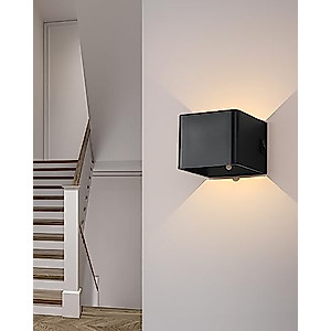 pasentel Indoor LED Motion Sensor Wall Lamp with Button Switch, Cordless Rechargeable USB Wall Sconce Lights Battery Powered Bedside Lamps for Bedroom Children's Room(Black, 3000K), BD026-LED-BK1