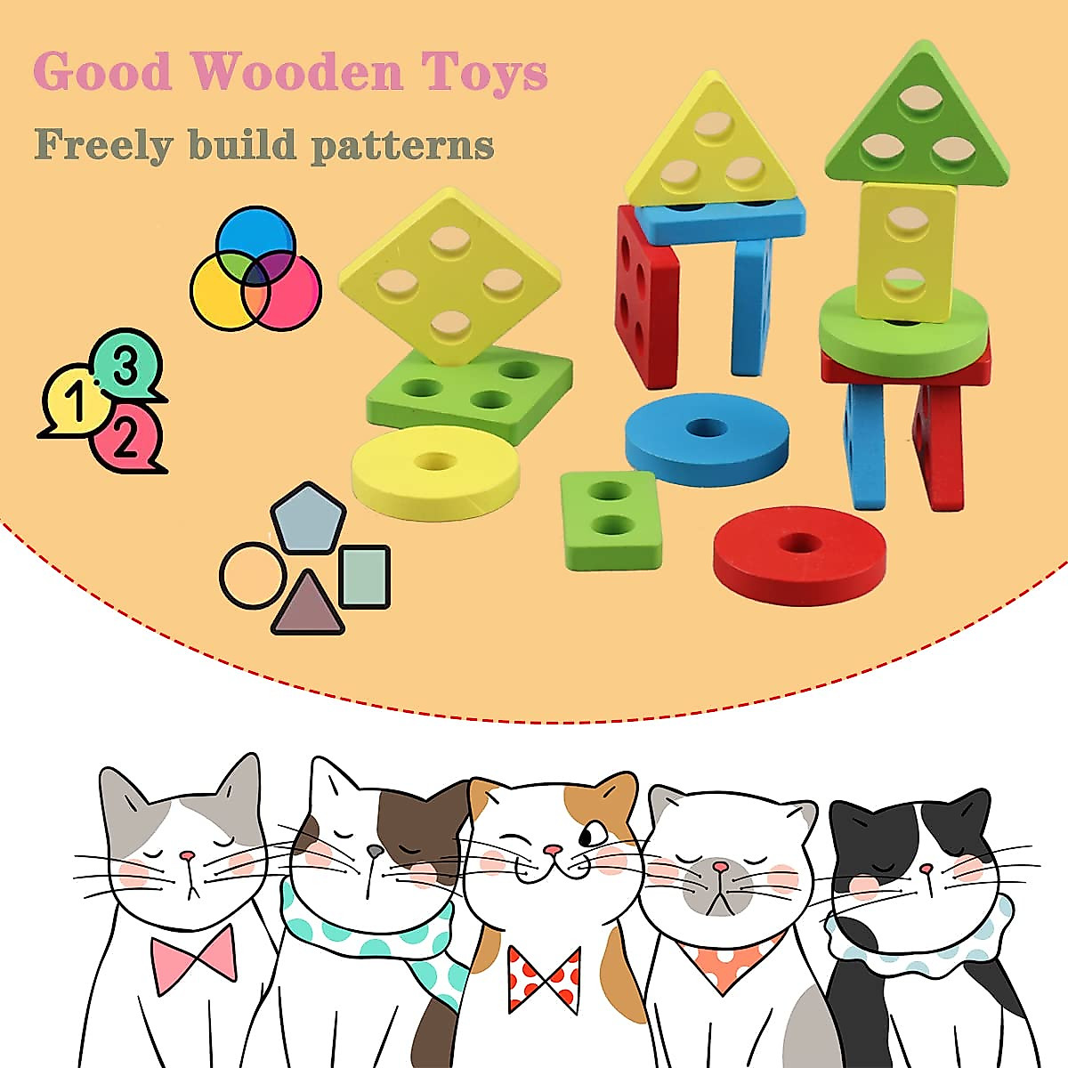 QYBZOKL Montessori Toys for 2 Year Old Boys Girls,Wooden Sorting & Stacking Toy, Magnetic Fishing Game for Toddlers,Preschool Educational Learning Toy for Kids Ages 3 4 5 6+, Birthday Gifts