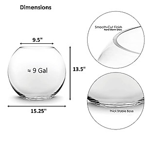 CYS EXCEL Large Glass Bubble Bowl (H-13.5" W-15.25", Approx. 9 Gal.) | Multiple Size Choices Fish Bowl Vase | Glass Round Bowl Terrarium | Globe Flower Vase Centerpiece