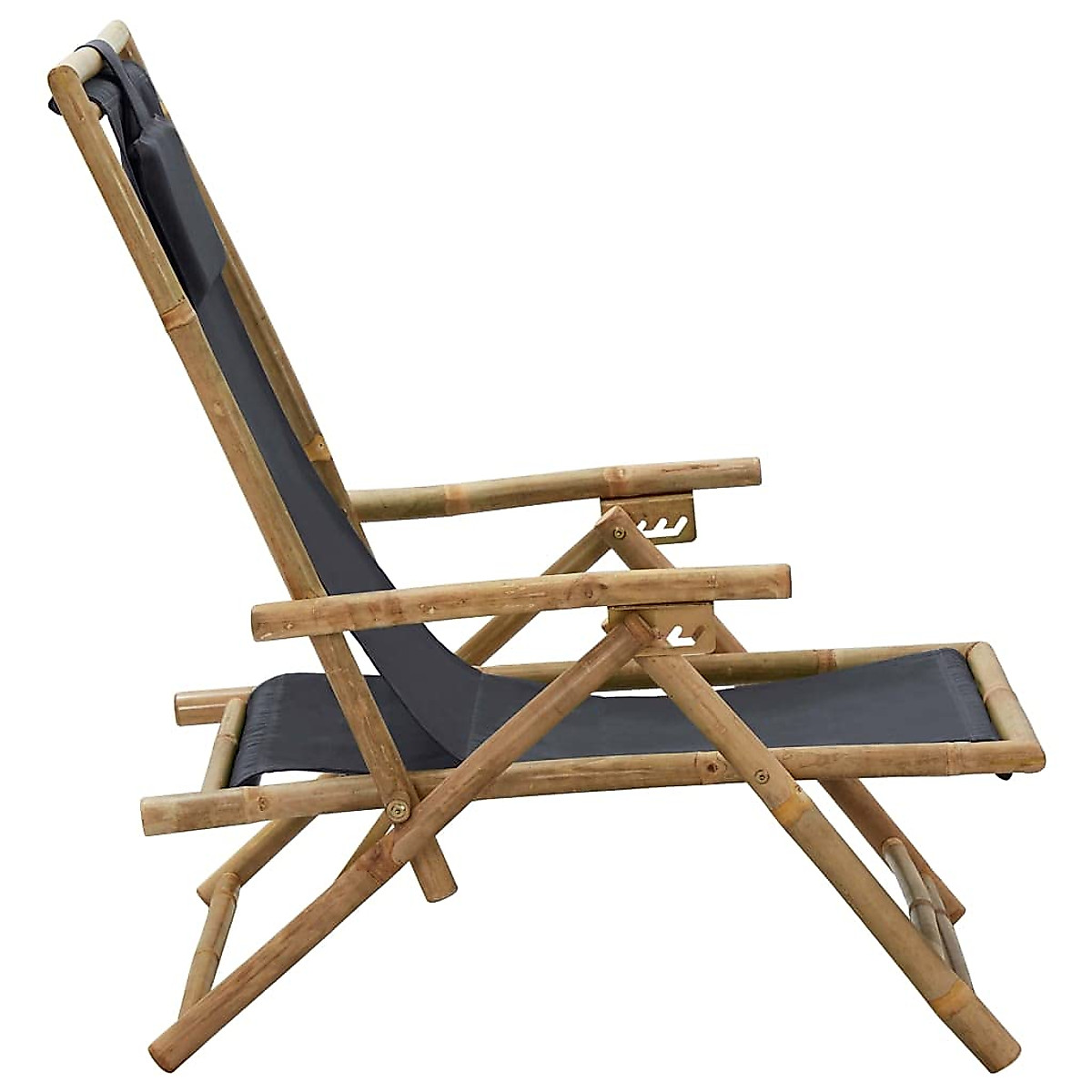WEMYUFURN Reclining Relaxing Chair Dark Gray Bamboo and Fabric, Patio Dining Chairs, Bar Stools, Outdoor Seating for Outdoor Relaxation and Entertaining in Your Backyard or Poolside