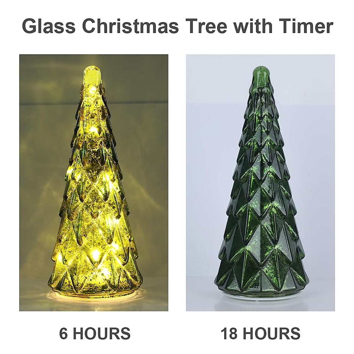 Christmas Decorations Indoor, YEAHOME Set of 3 Pre-lit Green Glass Christmas Tree for Home Decor, Christmas Table Decorations Lighted Xmas Tree with Timer for Living Room Mantel Tabletop Party