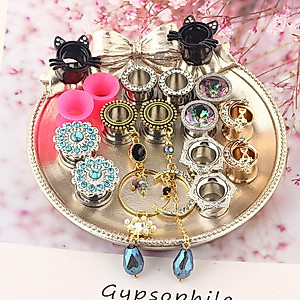 16pcs Crystal Dangle Plugs Ear Tunnels Gauges Pendant Moon Star Stainless Steel Screw Silicone Rhinestone Body Piercings Stretcher Set