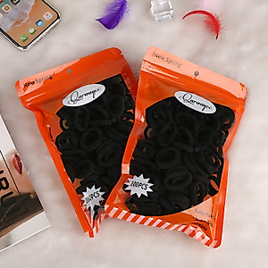 Black Seamless Hair Ties – Cotton Hair Bands – Tiny Elastics Ponytail Holders for Toddlers, 1 Inch in Diameter, Black, by Nspring