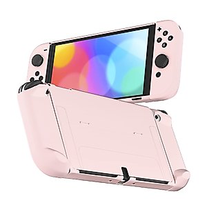 RHOTALL Protective Case Compatible with Nintendo Switch OLED, Dockable Shell for Switch OLED Console and Joycon Controller, Cute Accessories for Switch OLED with Comfortable Grip Design - Pink