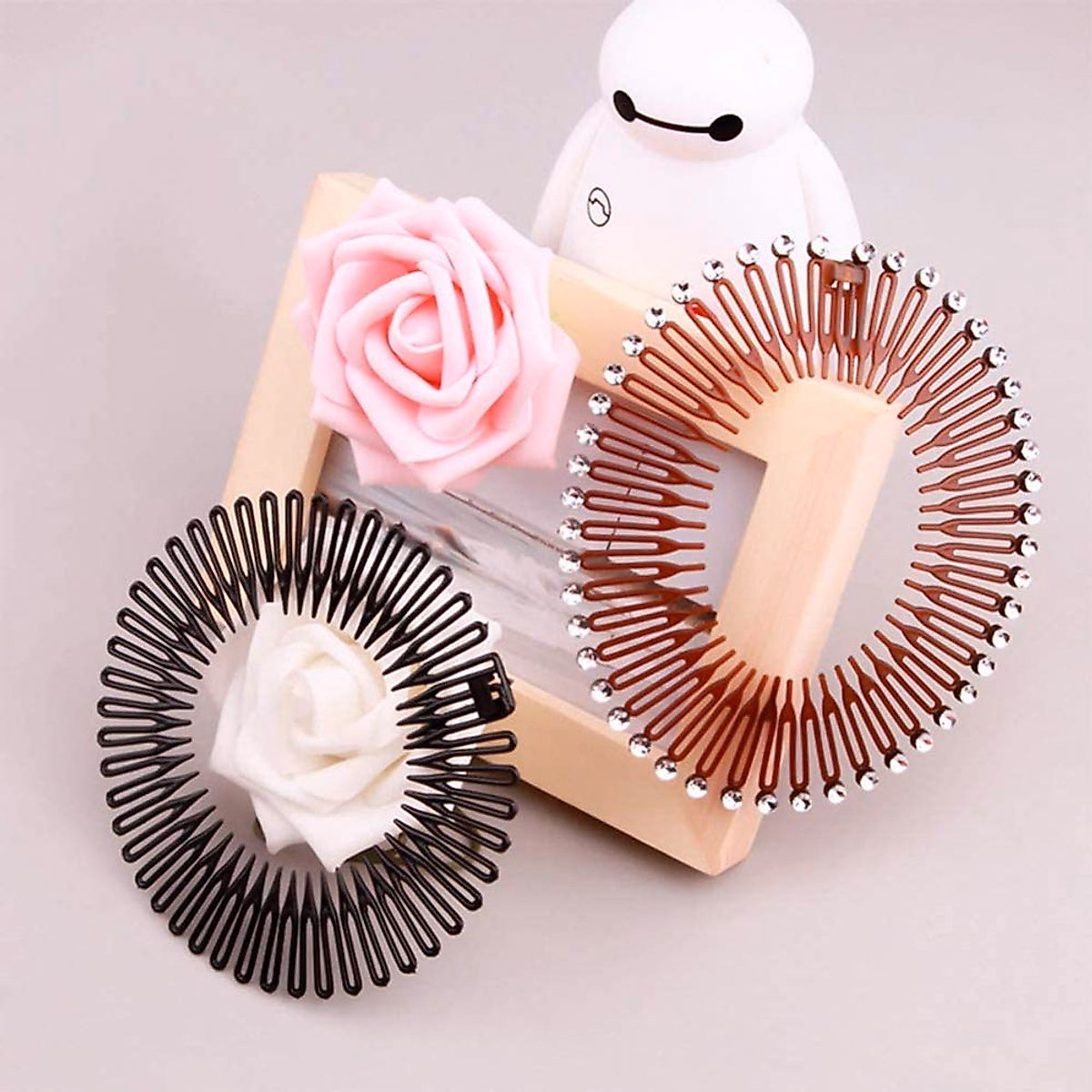 Laosting-R 21PCS Full Circular Stretch Headbands - Flexible Plastic Circle Hair Wrap, Hairband Holder, Spring Head Band for Women and Girls Hair Accessories