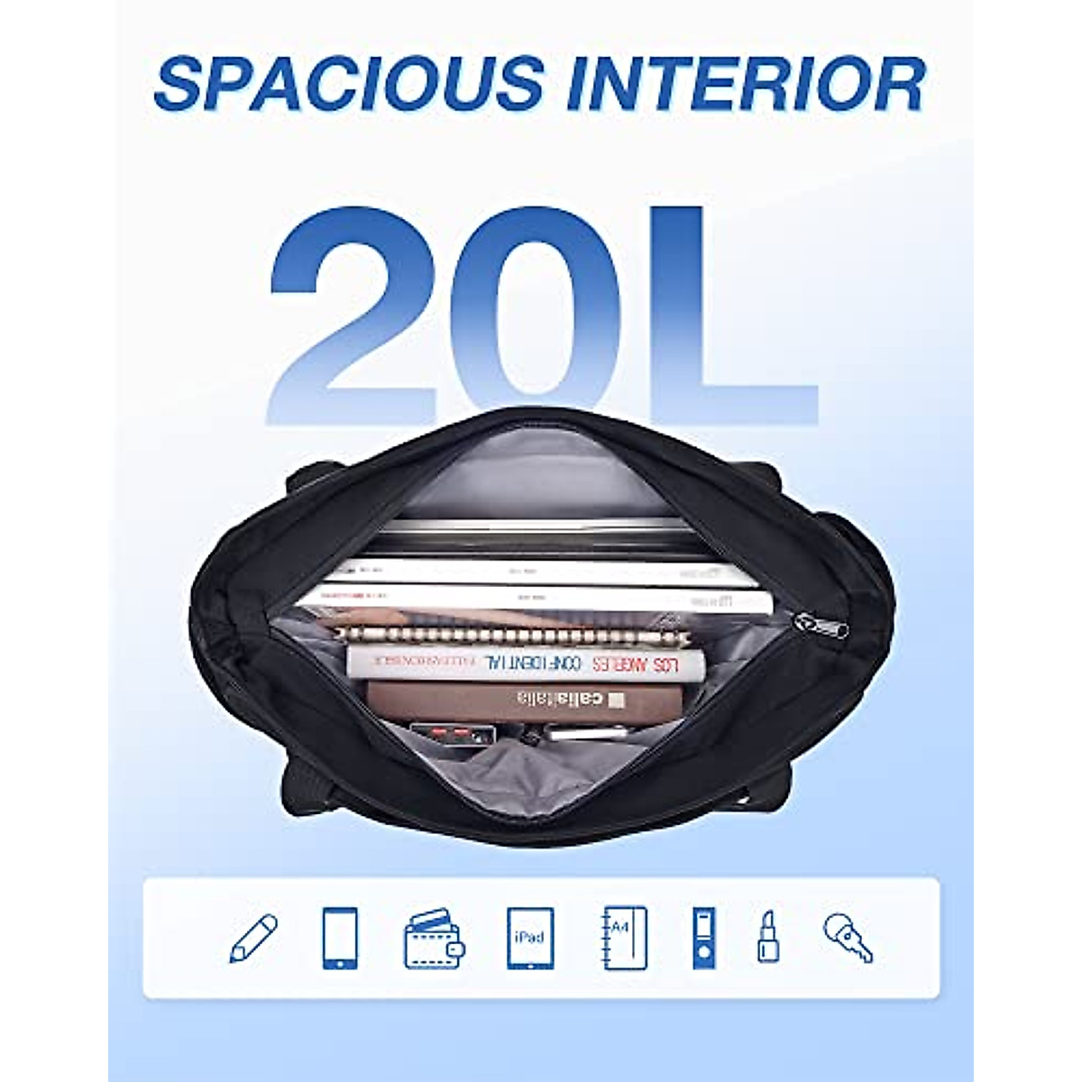 BAGSMART Women Tote Bag Large Handbag Tote With Zipper Black Shoulder Bag With Pocket (Black-1)