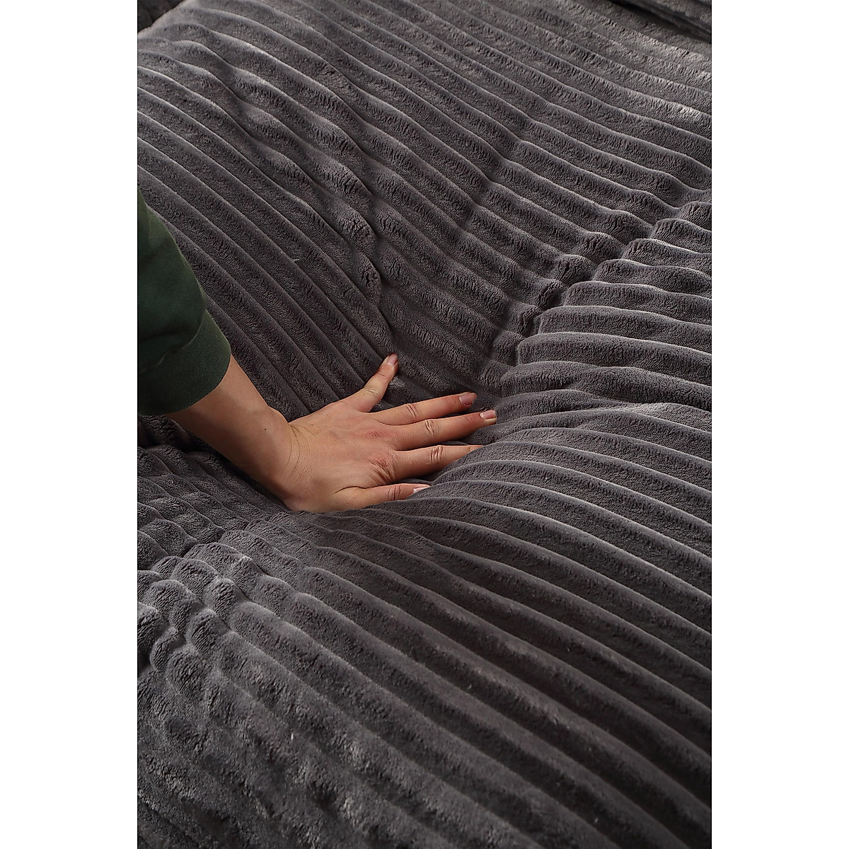 Eafurn Oversized Singel Sleeper Sofa Couch for Living Room Corduroy Upholstered Chaise Lounge Daybed with Thicked Cushions and Throw Pillows for Apartment, Gray