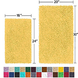 LuxUrux Yellow Bathroom Rug Set 2 Piece –Extra-Soft Bath mat Shower Bathroom Rugs,1'' Chenille Microfiber Material, Super Absorbent (30 X 20'' + 23 x 15'', Yellow)