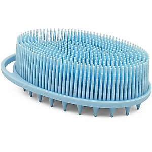 Silicone Body Brush, Exfoliating Body Scrubber, Silicone Body Scrubber Loofah, Silicone Bath Brush, Soft Exfoliating Body Bath Shower Scrubber Brush for Kids and Adults All Kinds of Skin (Blue)