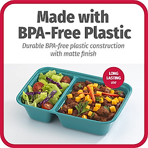 Good Cook Meal Prep, 2 Compartment BPA Free, Microwavable/Dishwasher/Freezer Safe, Teal