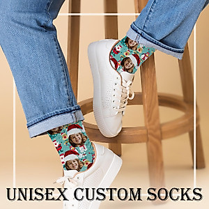 YESCUSTOM Custom Socks with Face, Personalized Christmas Funny Socks with Heart, Customized Crew Sock Gifts for Men Women Couples