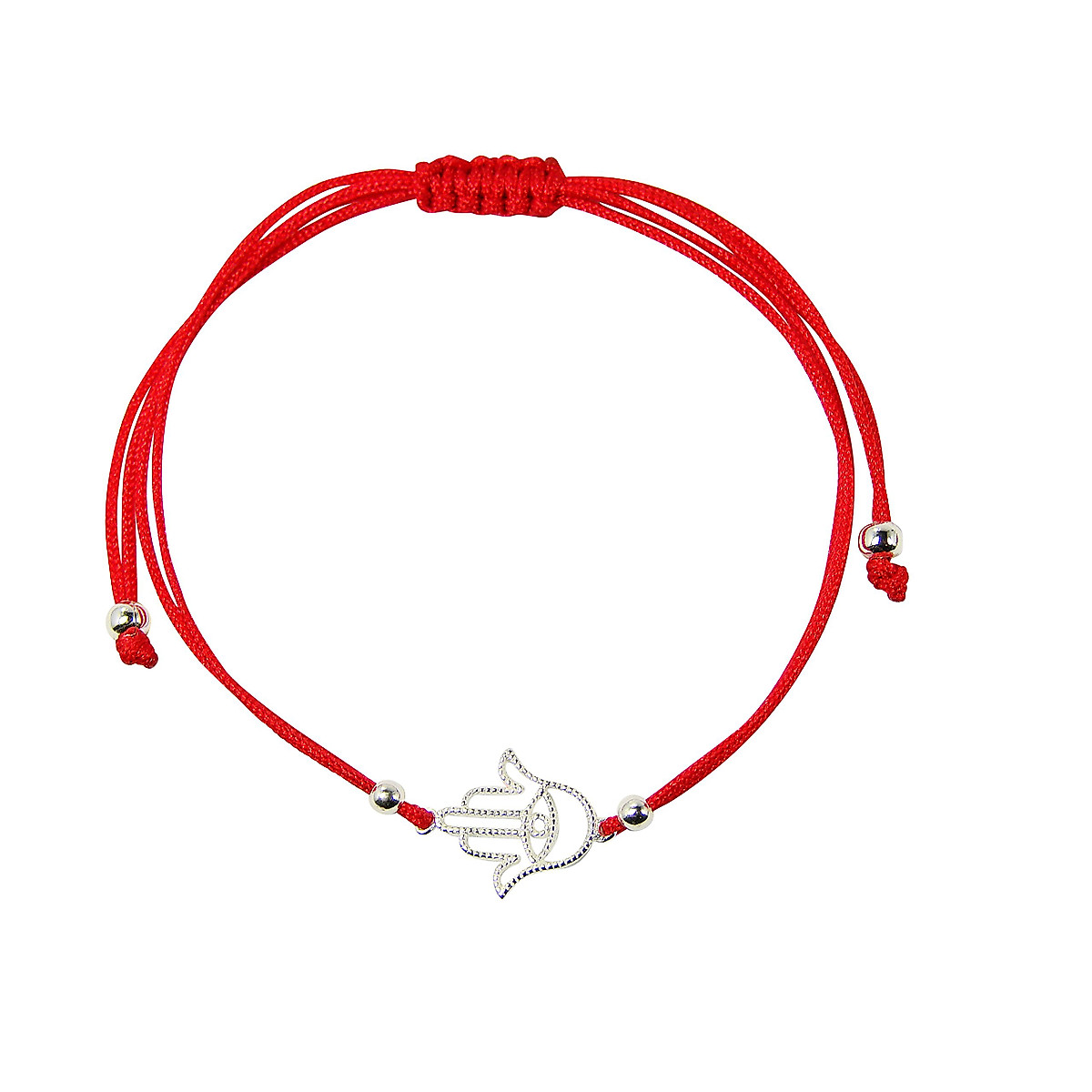 Martinuzzi Accessories Red Kabbalah String Bracelet with Sterling Silver Hamsa Hand Charm (Sterling Silver)