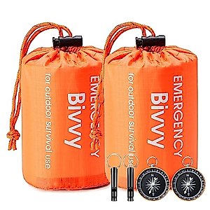 Esky Emergency Sleeping Bag, 2 Pack Survival Bag Portable Thermal Bivy Sack, Waterproof Lightweight Emergency Blanket Survival Gear with Compass and Whistle for Camping Hiking Outdoor Adventure