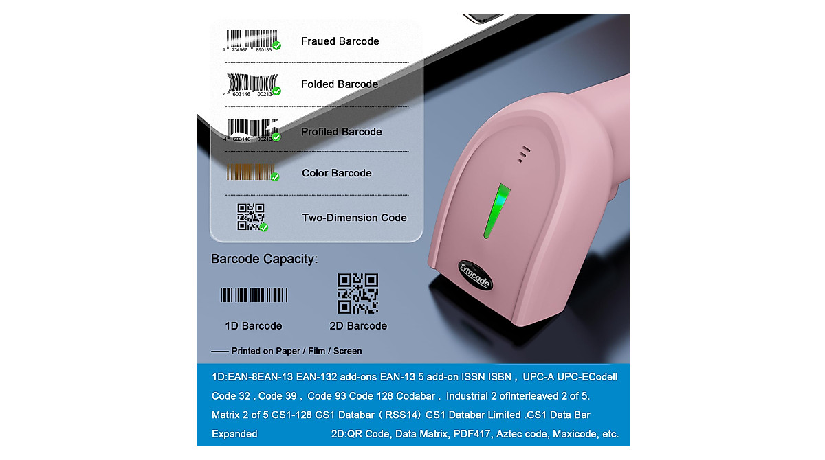 Symcode Handheld Barcode Scanner USB Wired 2D 1D QR Code for Computer ...