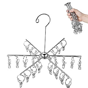 WYCQKL Clothes Drying Rack 24 Clips, Space Saving 360° Rotatable Hook Bra Hanger for Towel, Socks, Baby Clothes, Herbs