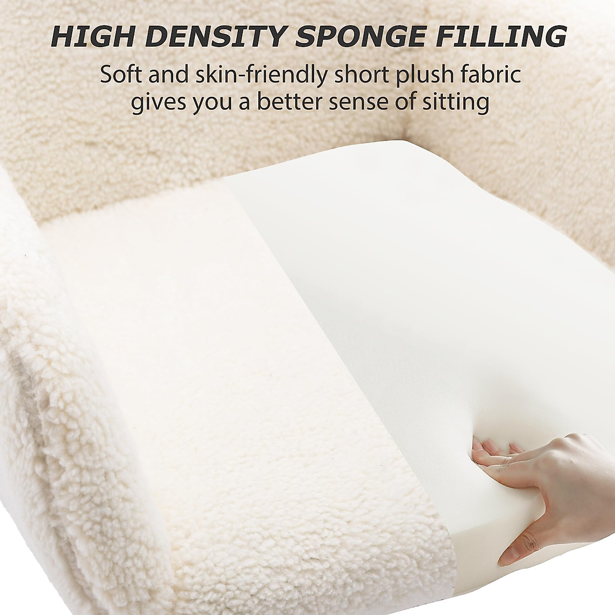 KCC Faux Fur Office Desk Chair, Comfy Swivel Armchair with Wheels, Upholstered Fuzzy Vanity Chair, Adjustable Height, White