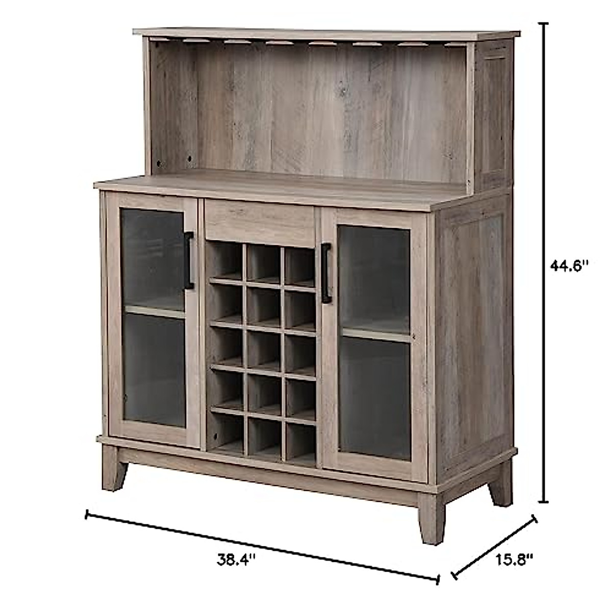 Home Source 44.5" Bar Cabinet with Wine Rack,Coffee Bar Table and Microwave Station Cabinet for Home,Sideboard Buffet Cabinet with Storage for Dining Room,Kitchen,Concrete (Grey wash)
