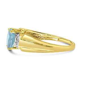 Direct-Jewelry 10k Yellow Gold Oval Aquamarine And Diamond Ring (Size 9)