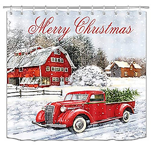 DOLASEV Christmas Shower Curtain, Red Truck Christmas Shower Curtains for Bathroom, Farmhouse Christmas Shower Curtain (Red Truck)