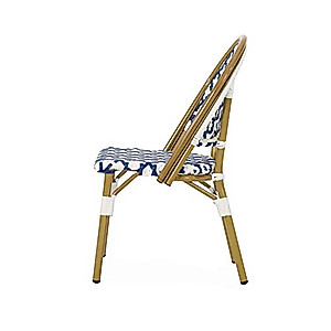Christopher Knight Home Anastasia Outdoor French Bistro Chair (Set of 4), Blue + White + Bamboo Print Finish